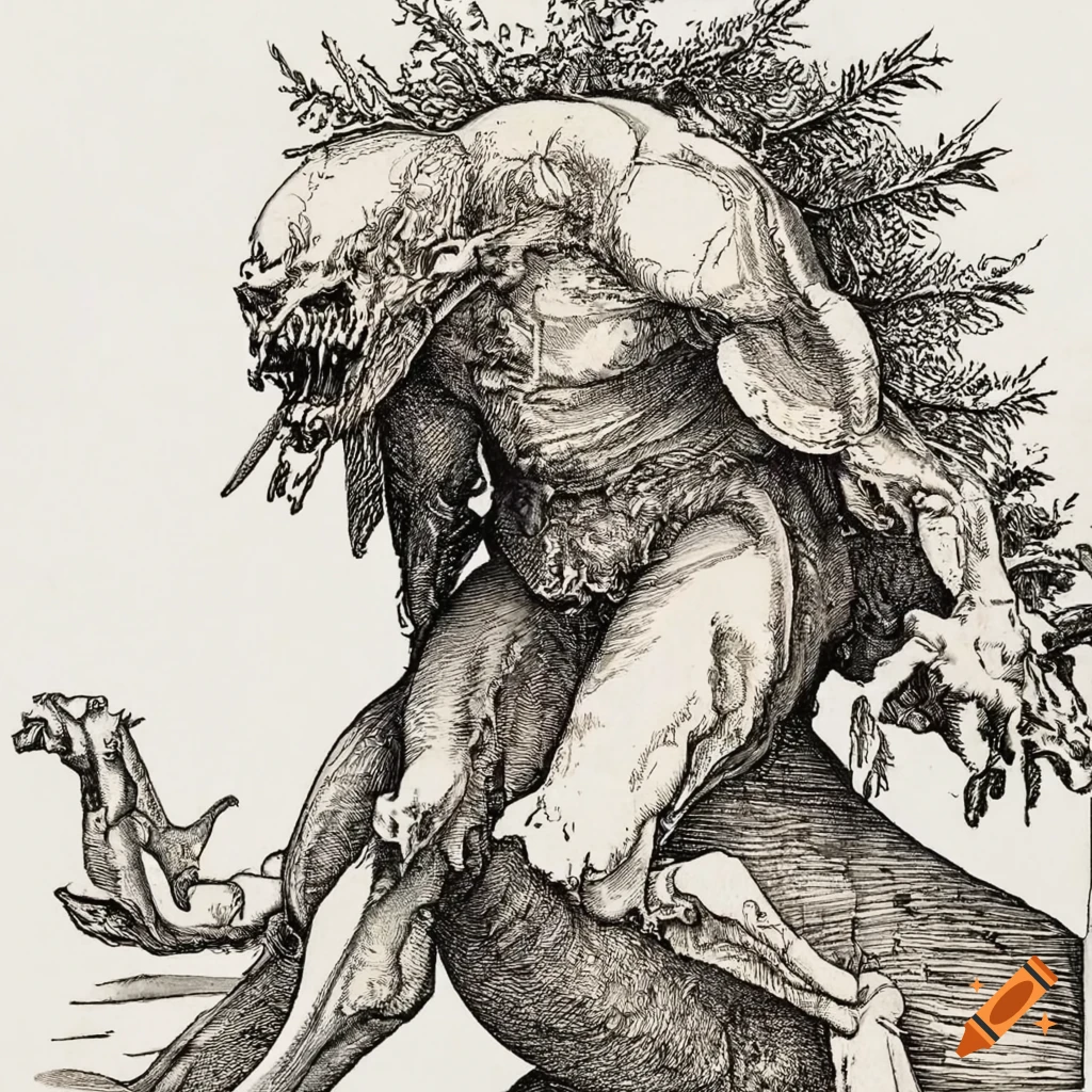 Albrecht dürer-inspired drawing of a terrifying monster in the ...