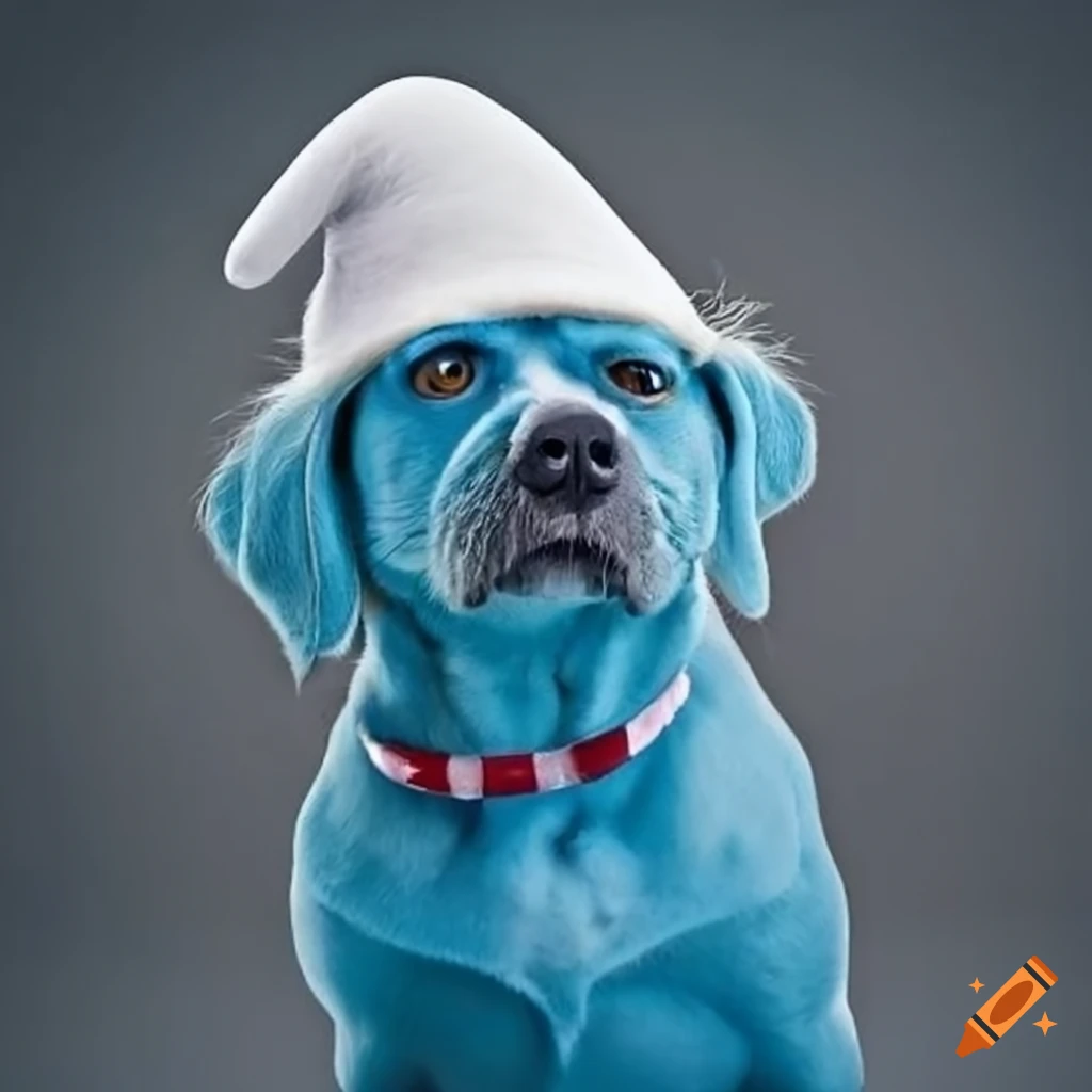 Blue dog wearing a white hat on Craiyon
