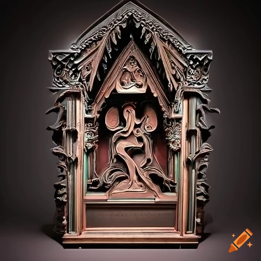 Variegated metal architectural stave carving on Craiyon