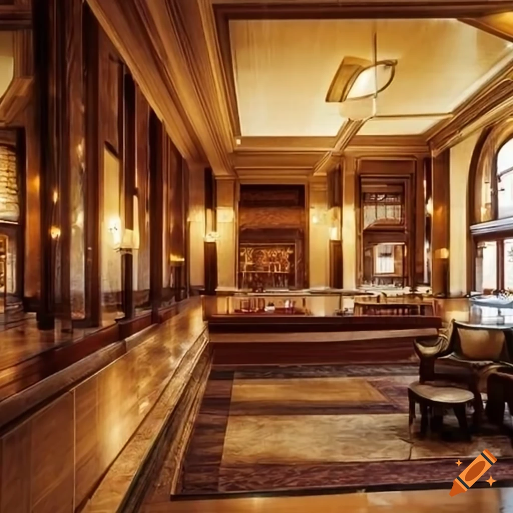 Vintage hotel lobby with wooden counter on Craiyon