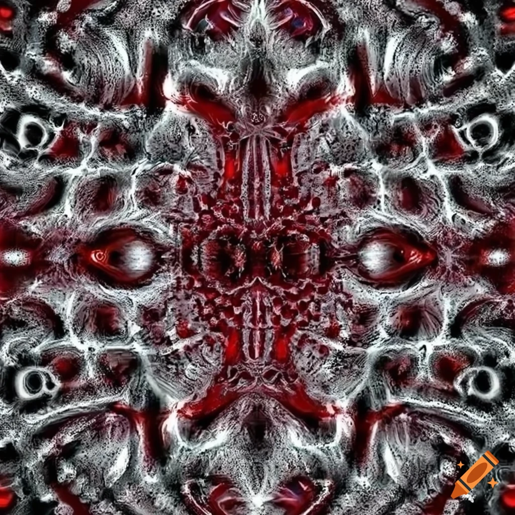 Dark red and white trippy symmetrical art on Craiyon
