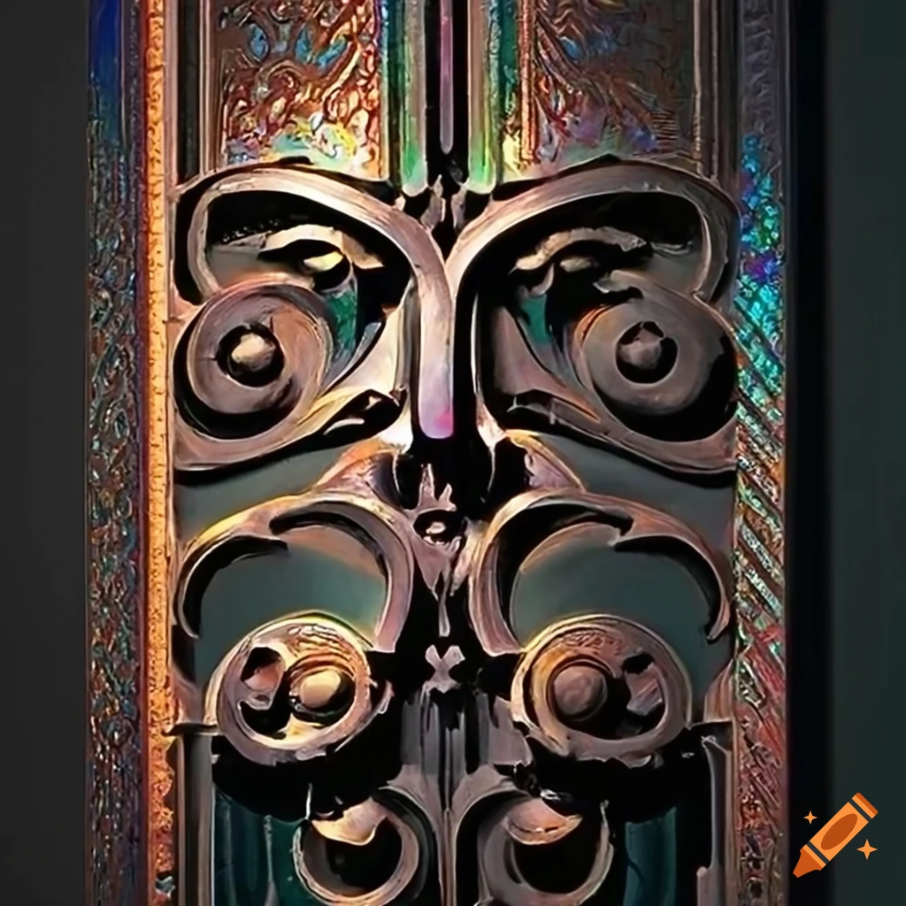 Variegated metal carving with prismatic motif on Craiyon