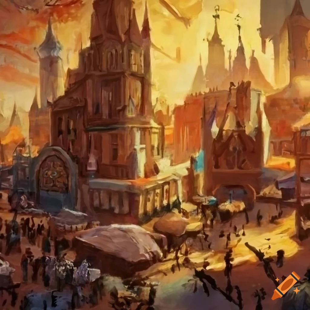 Colorful artwork of a bustling market on Craiyon