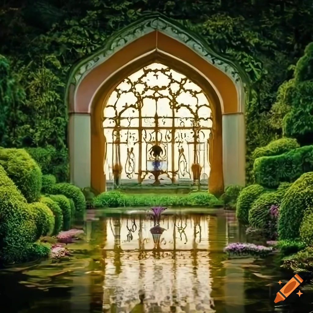 Mausoleum in a beautiful garden with islamic art elements on Craiyon