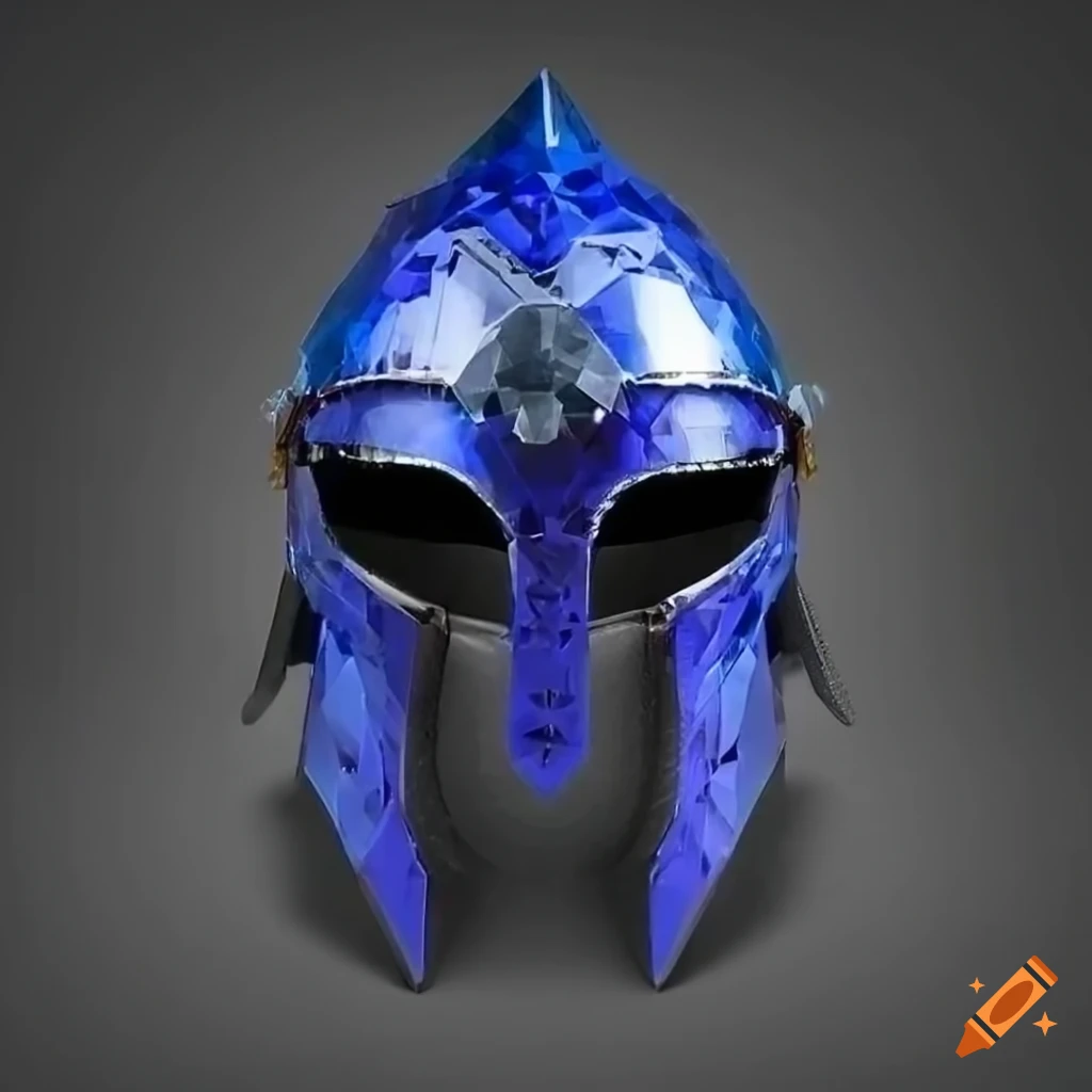 Realistic battle helmet made of sapphire on Craiyon