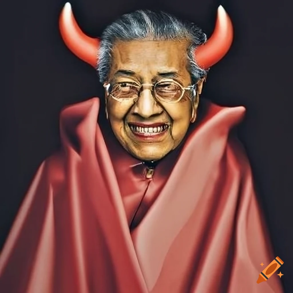 Illustration of dr. mahathir mohamad in a devil costume on Craiyon