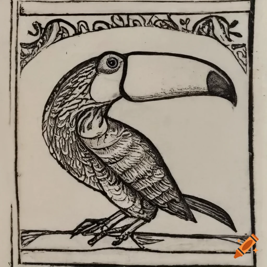 Detailed etching of a medieval toucan on Craiyon