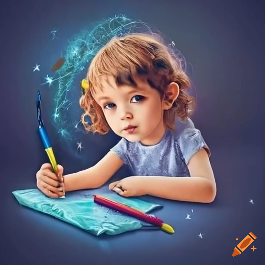 Child writing with a magical pen