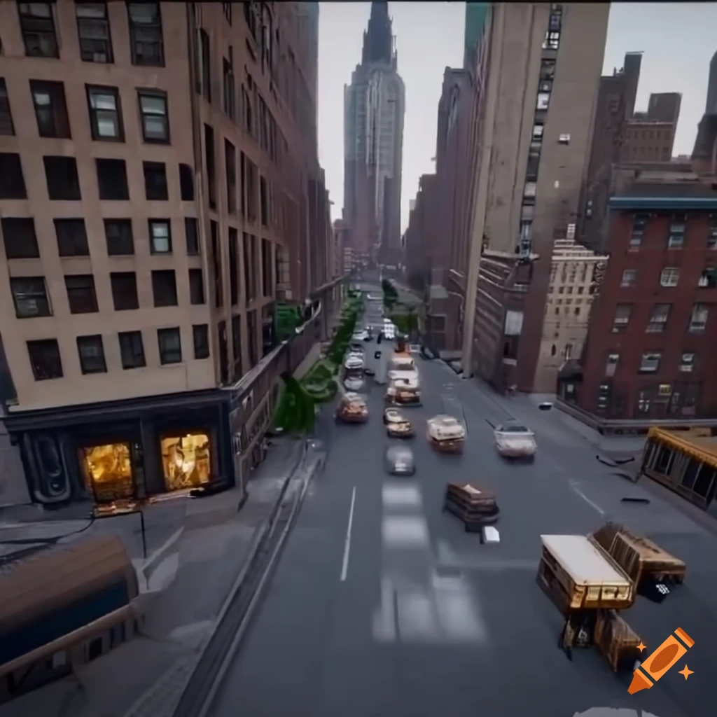Aerial view of new york street in unreal engine 5 on Craiyon