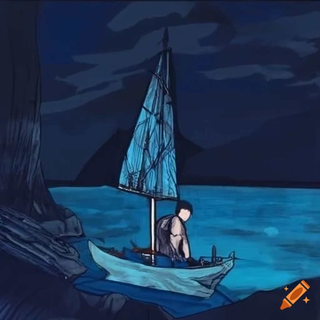 Dark blue comic style artwork of a doomed sailor on Craiyon
