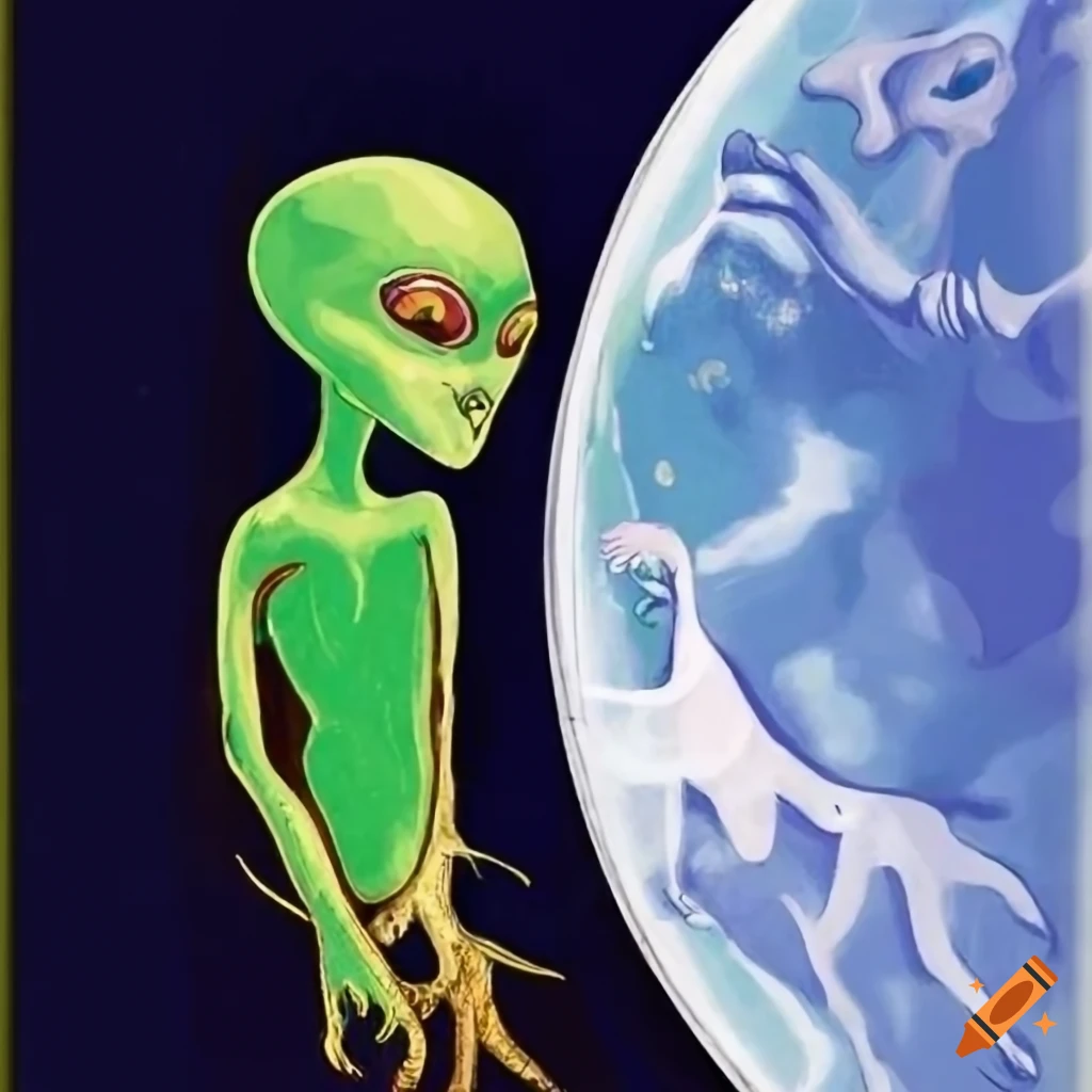 Illustration of aliens in a fairytale book on Craiyon