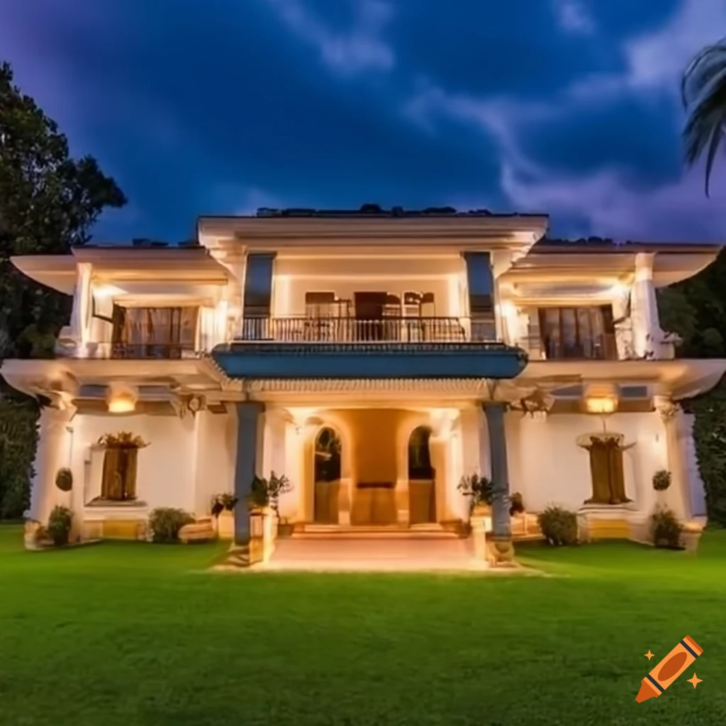 Front view of a luxurious villa on Craiyon