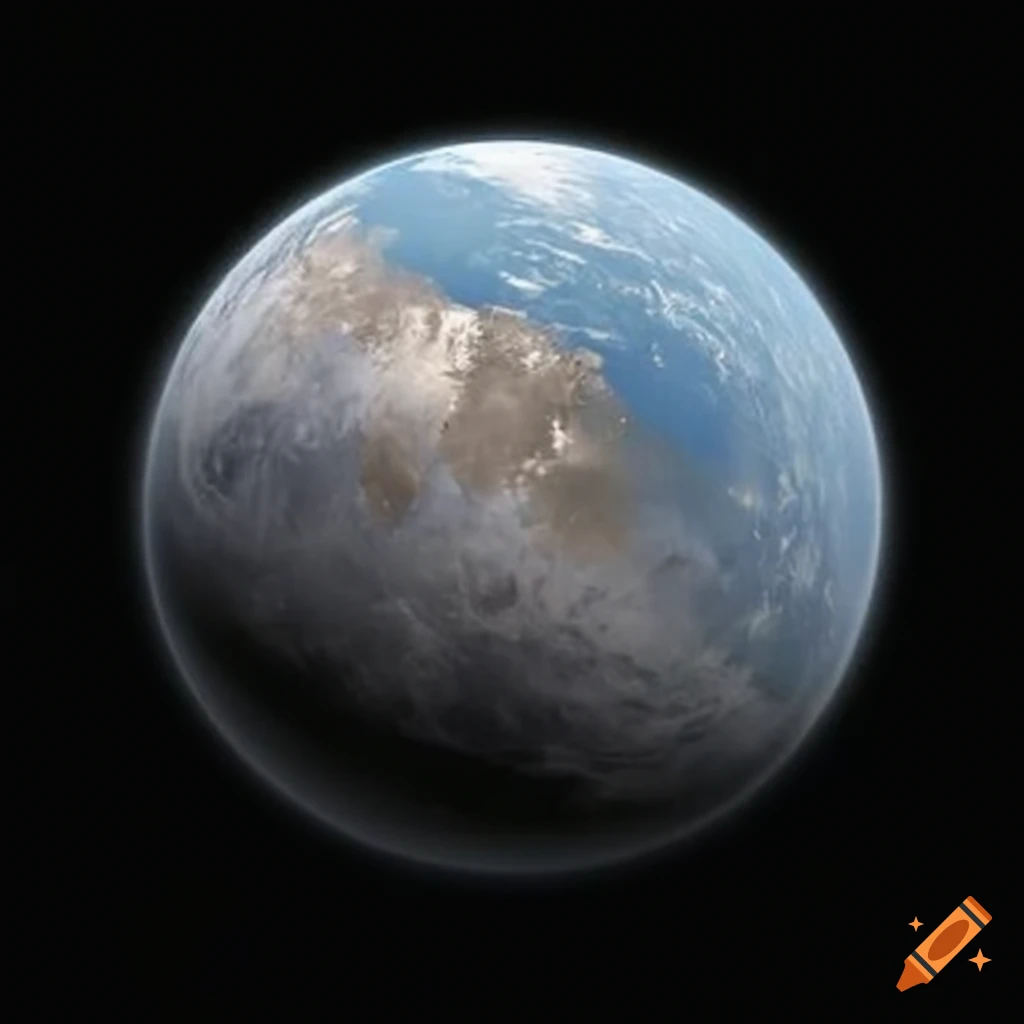 Space view of a jungle planet with oceans and ice on the poles on Craiyon