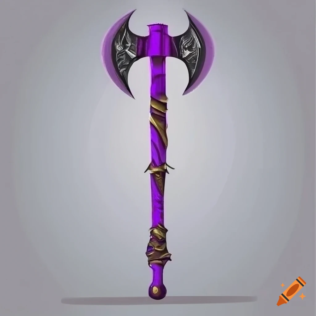 Purple metal battle axe with lizard engravings on Craiyon