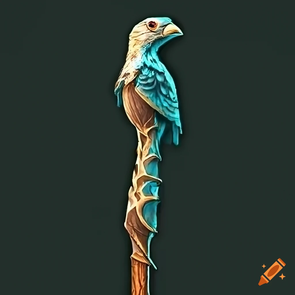 Image of a druid holding a staff with a bird perched on it on Craiyon