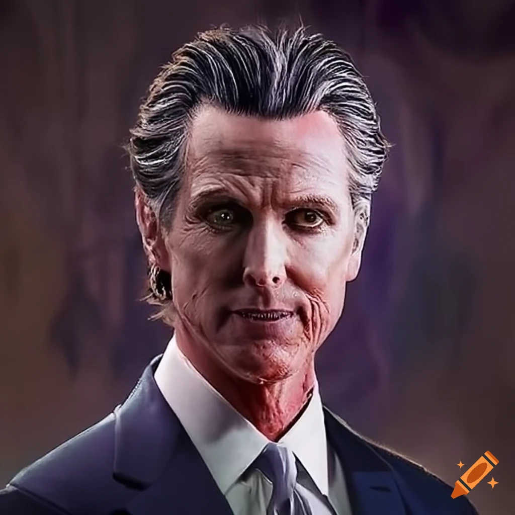 Humorous depiction of gavin newsom as a vampire