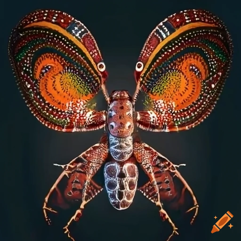 Aboriginal-inspired image of a large insect on Craiyon