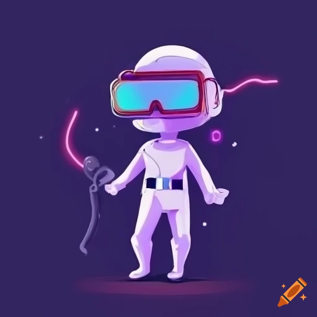 Cartoon illustration of a cute space agent with digital glasses
