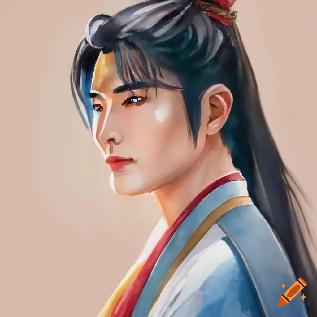 Gustav klimt inspired poster of a young male elven asian prince in a ...