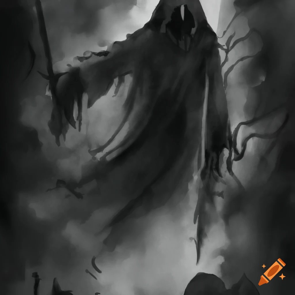 Gothic masterpiece of grim reaper with old-style rifle on Craiyon