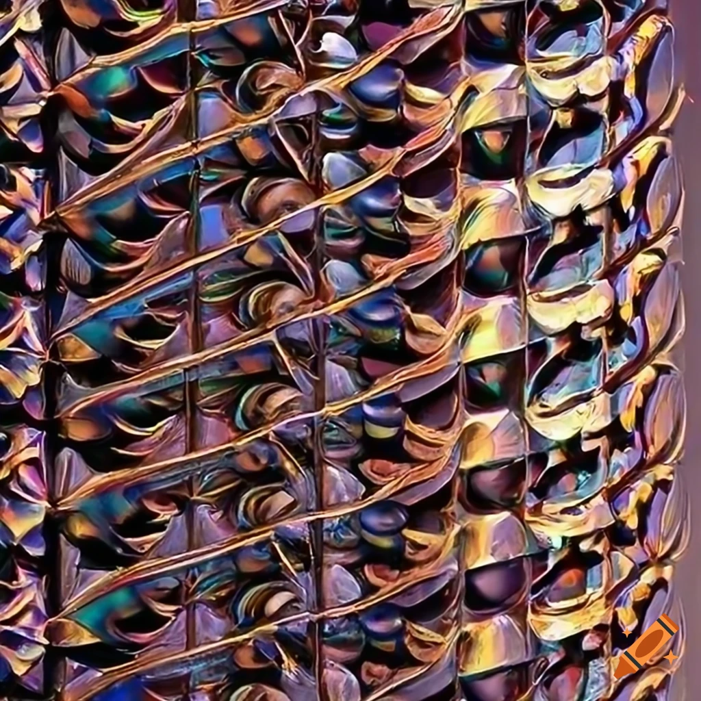 Variegated metal artwork with intricate carving