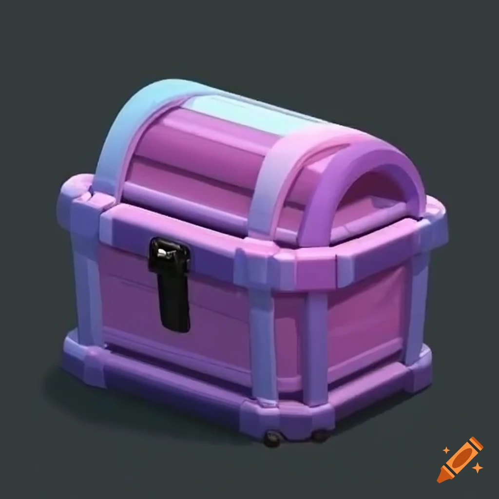 3d cute violet chest with orange background, game icon on Craiyon