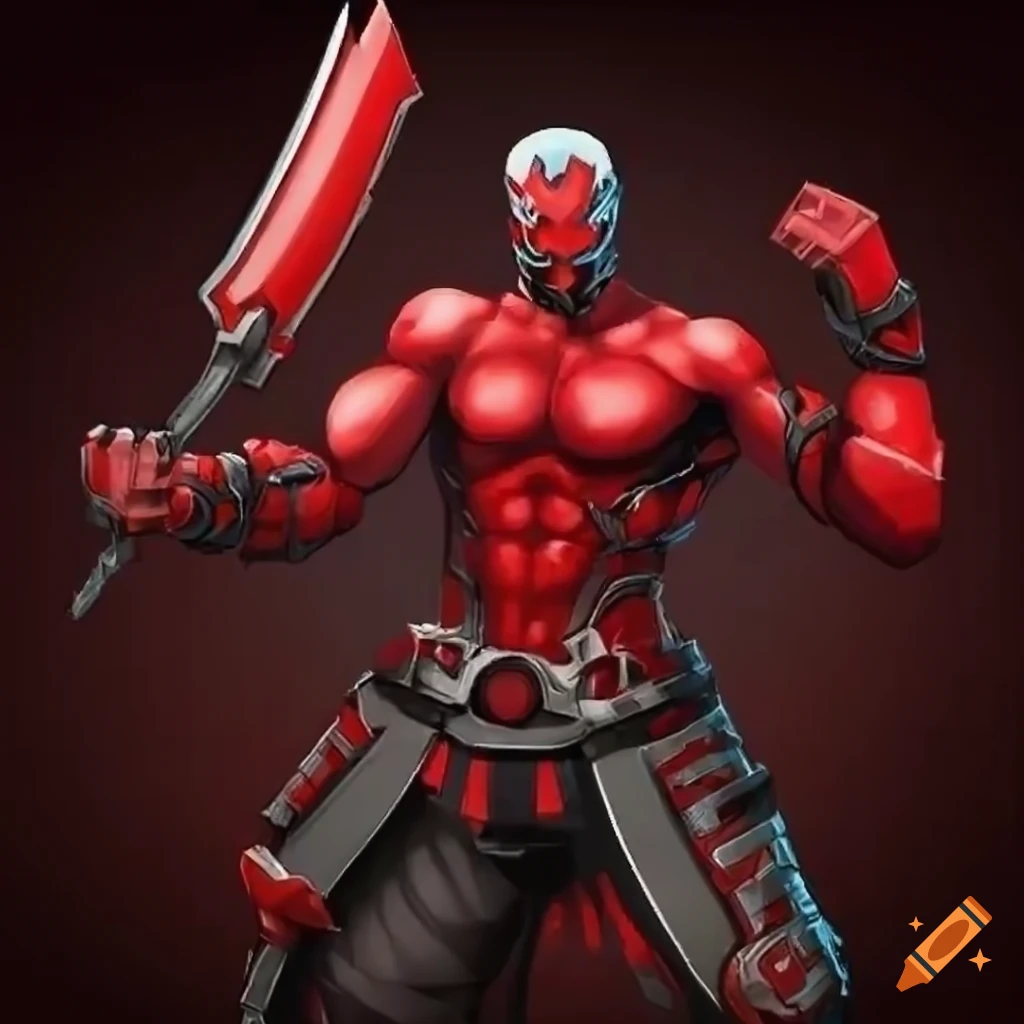 Red warrior character with belts on Craiyon