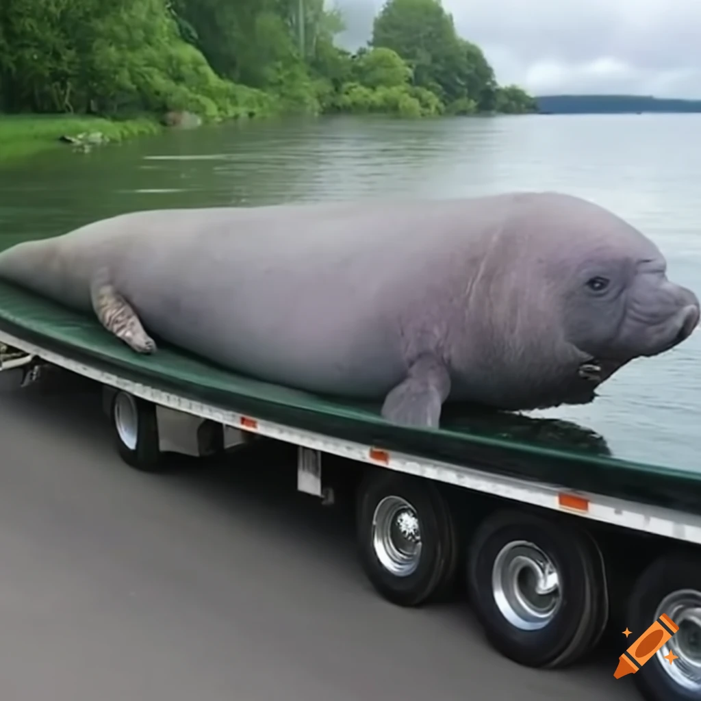 Manatees being transported in a semi trailer on Craiyon