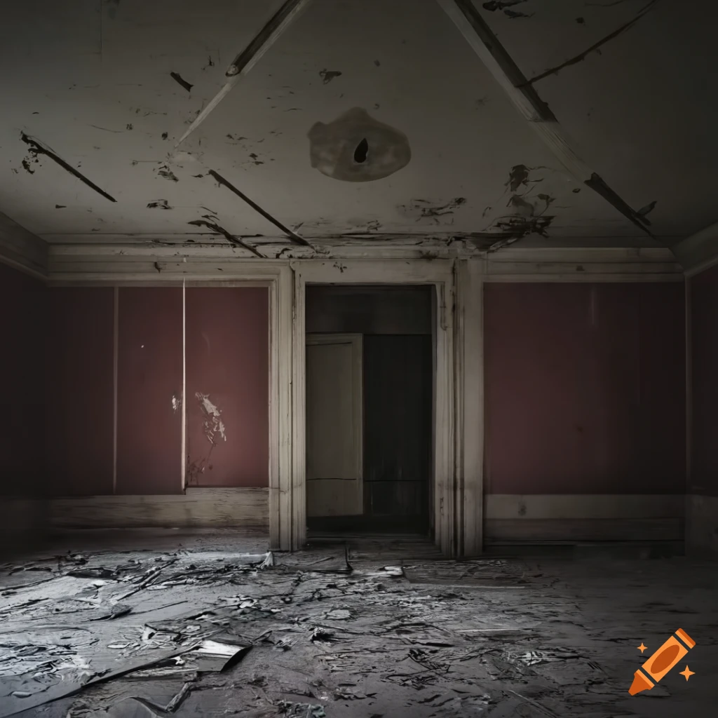 Photorealistic depiction of an empty abandoned room on Craiyon