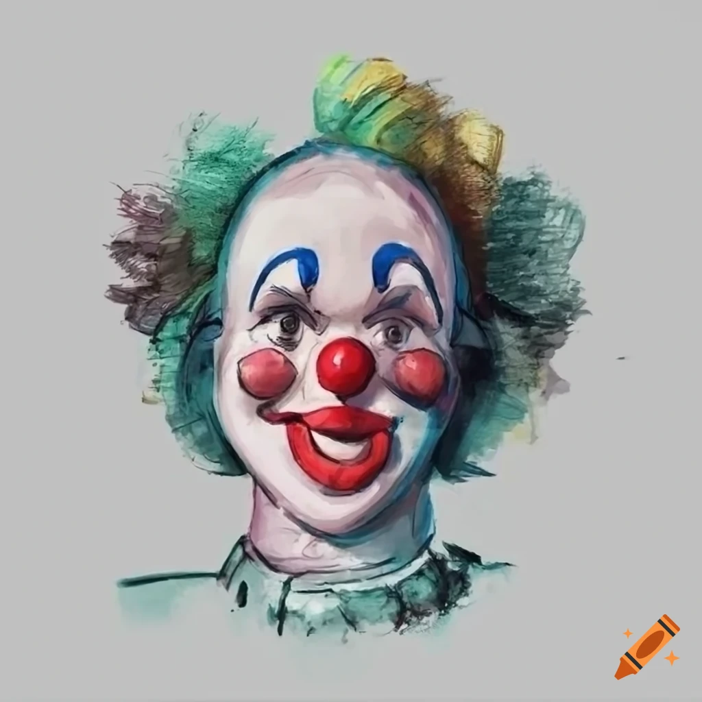 Child's line drawing of a cracked ceramic clown on Craiyon