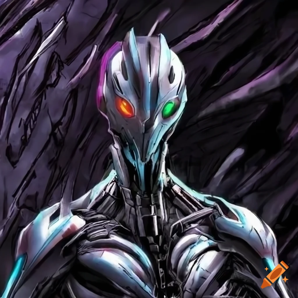 Superhero in black armor emitting purple energy on Craiyon