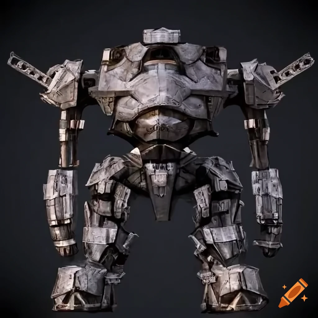 Front view of a medieval gothic power armored core mech on Craiyon