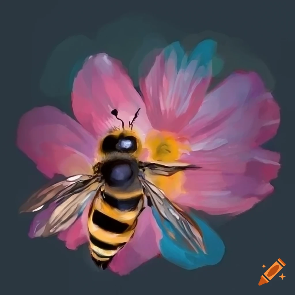 Oil painting of a bee on a flower