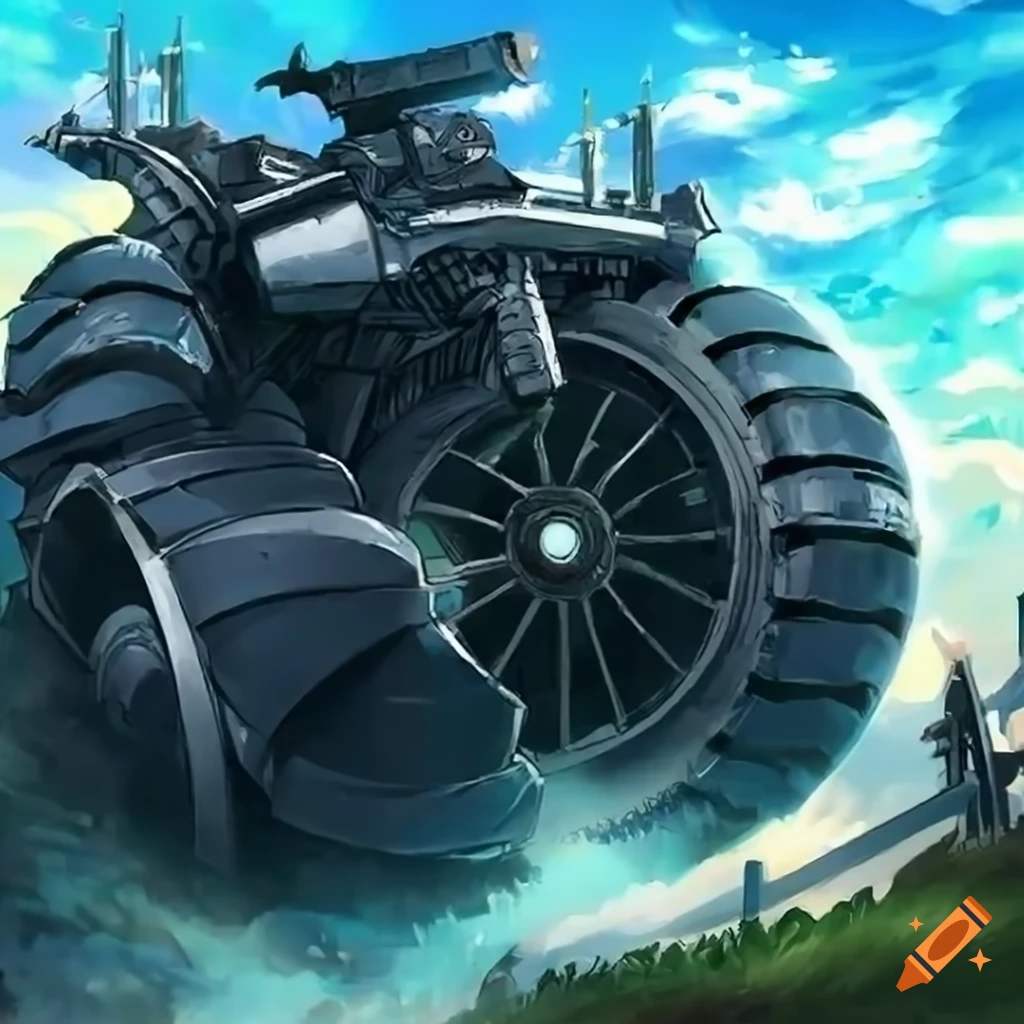 Fantasy anime art of a machine with guns on Craiyon