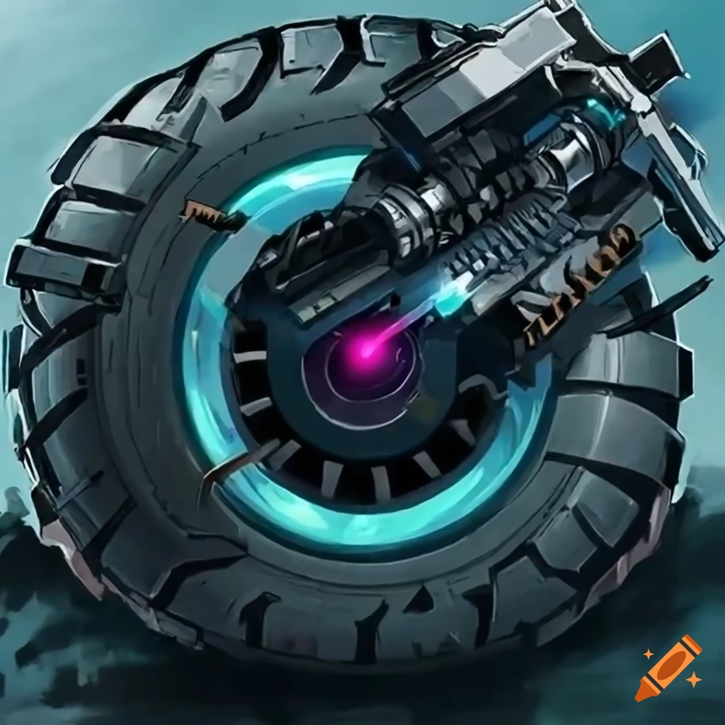 Fantasy anime art of a machine with guns on Craiyon