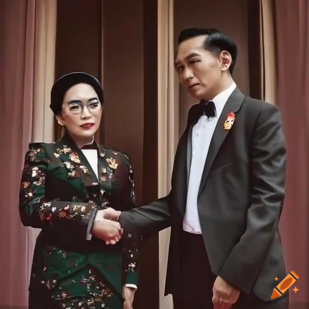 Indonesian male and female presidents shaking hands on Craiyon