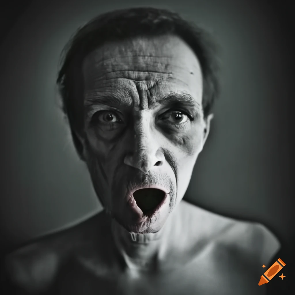 Surreal artwork of a man without a mouth on Craiyon