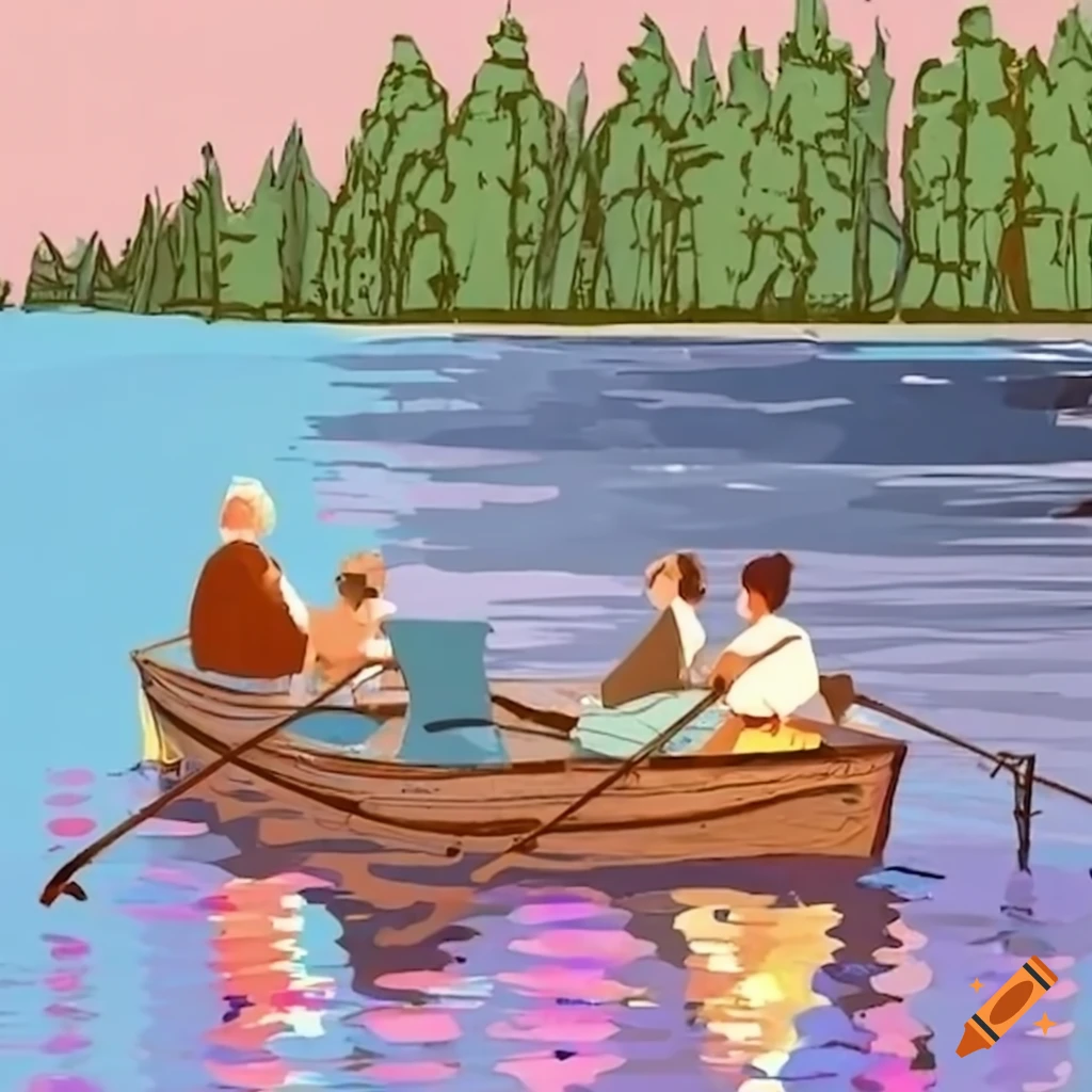 Group of people boating on a lake during spring break on Craiyon