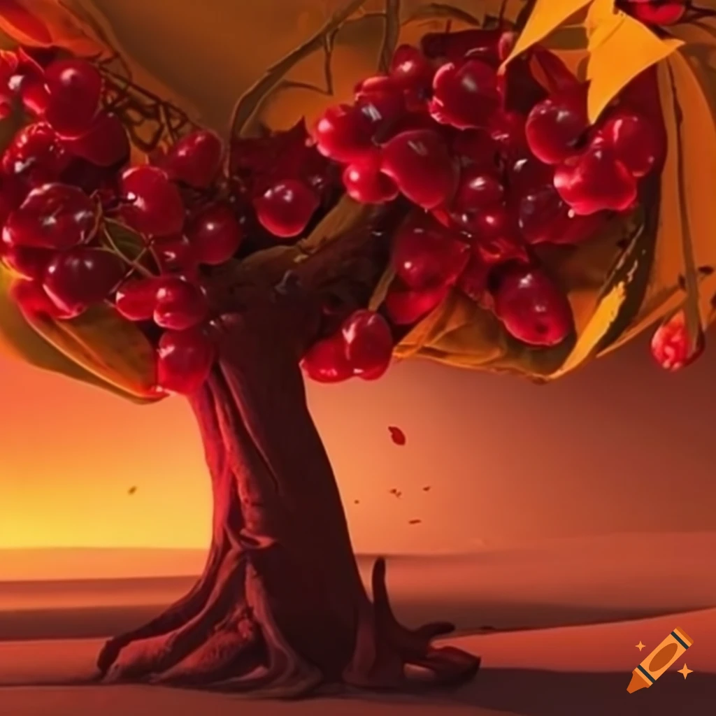 Solitary cherry tree in the desert