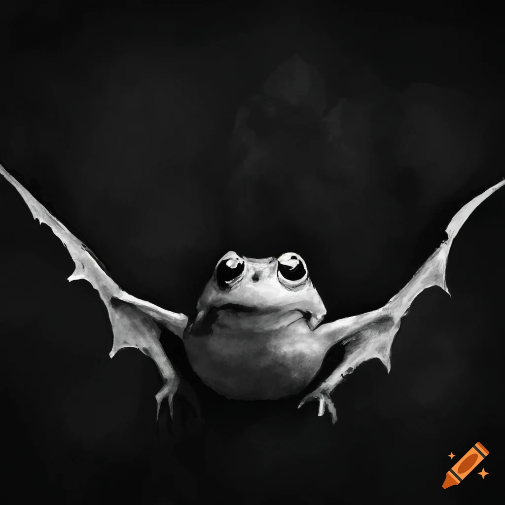 Black and white watercolor of a toad with bat wings on Craiyon