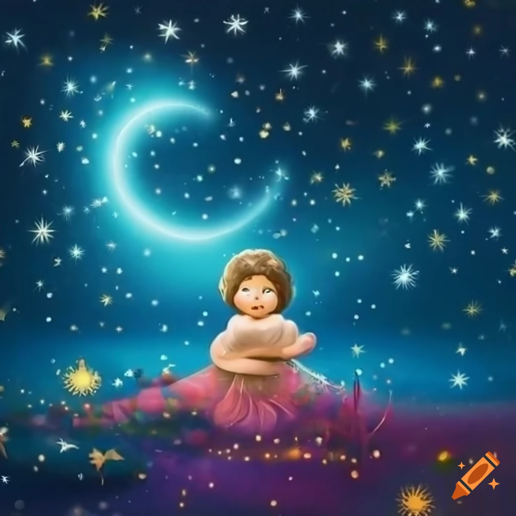 Whimsical starry background for a children's storybook on Craiyon
