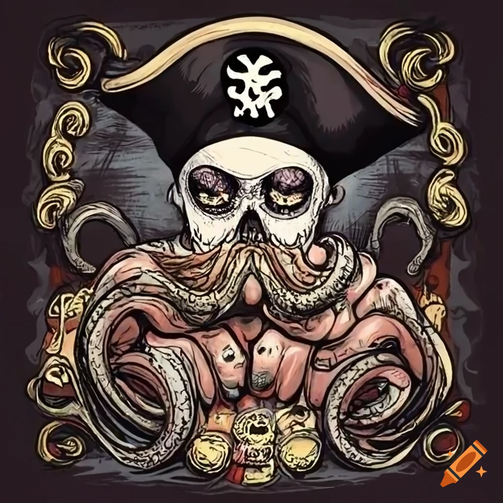 Spooky halloween pirate tarot card with tentacles on Craiyon