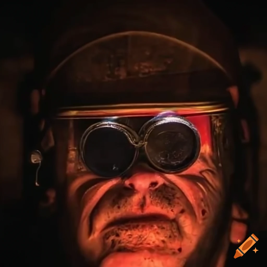 Image of demonic rick harrison with welding goggles