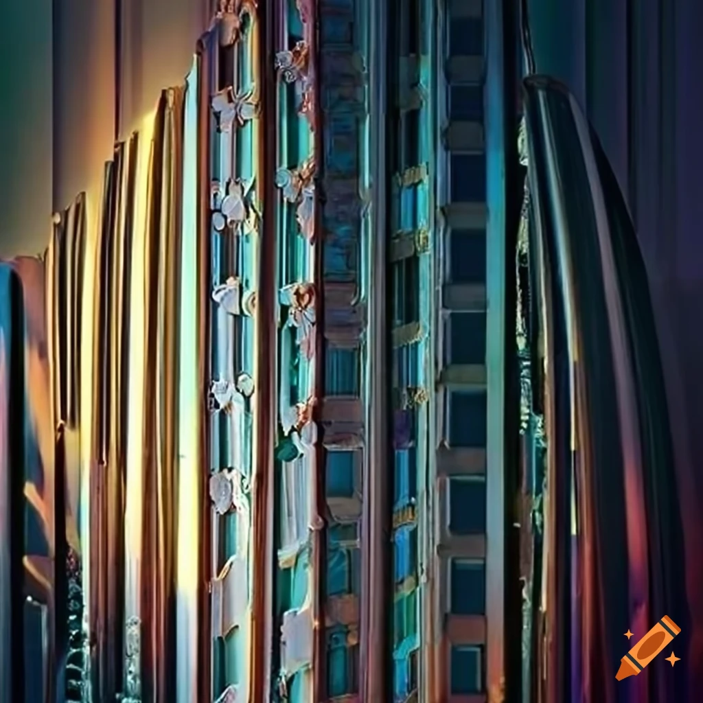 Variegated metal sculpture with architectural stave carving style on ...