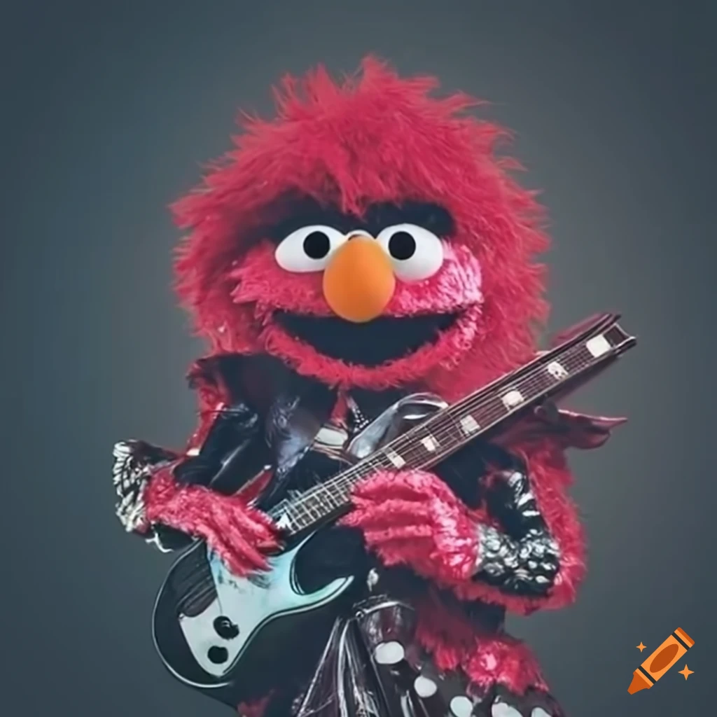 Elmo dressed as a member of the band KISS on Craiyon