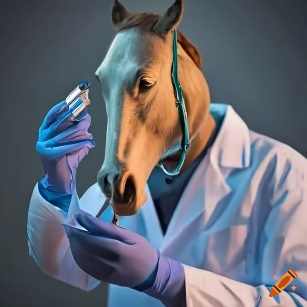 Horse scientist conducting research in a lab on Craiyon
