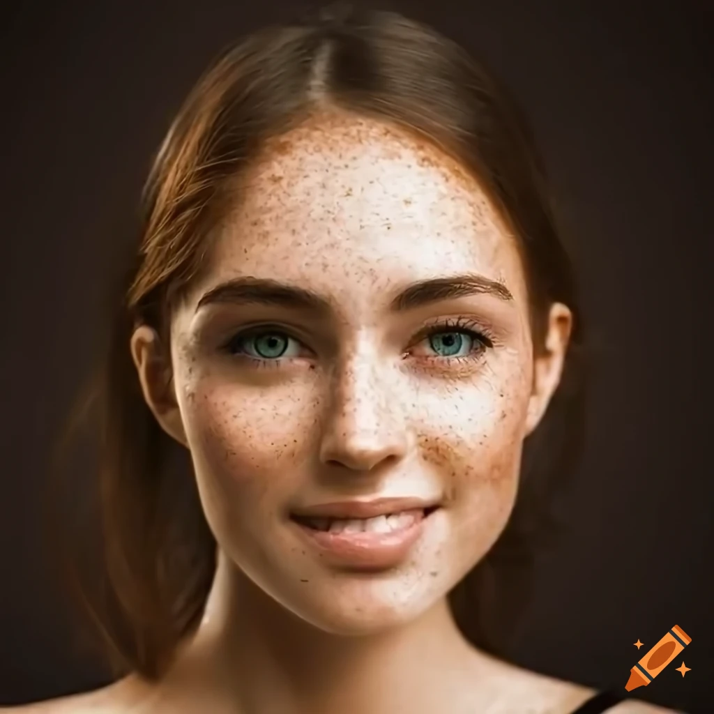 Portrait of a beautiful young woman with freckles on Craiyon