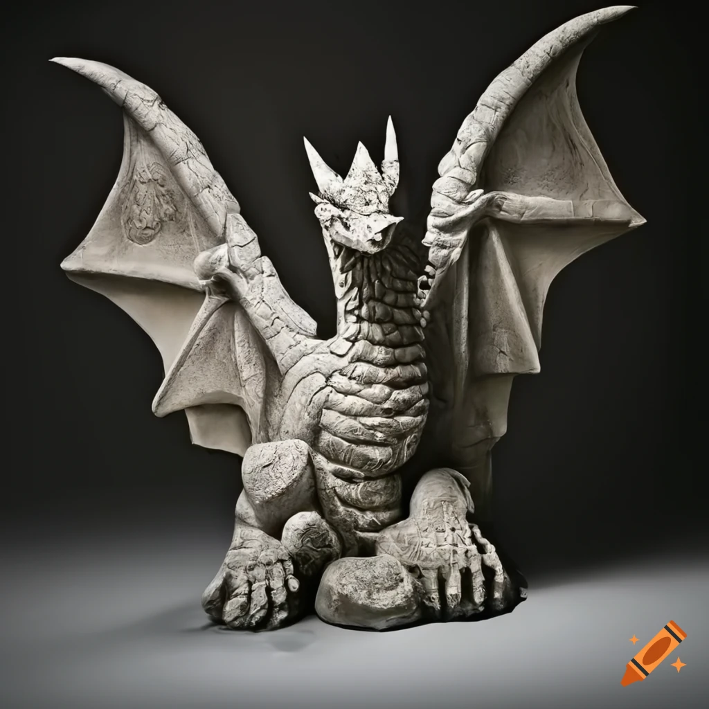 Stone white european dragon with a crown on Craiyon