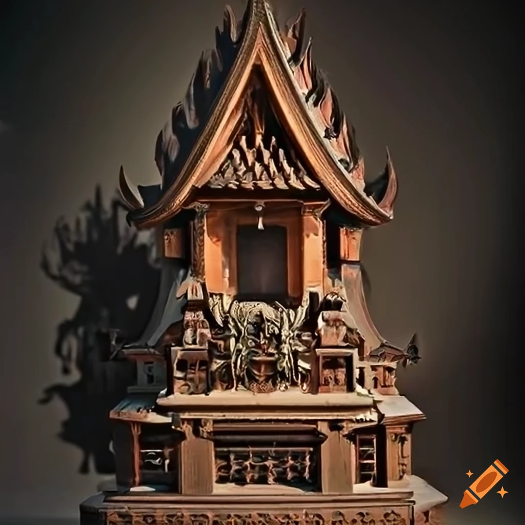 High-definition shrine with tank motif and stave carving style on Craiyon