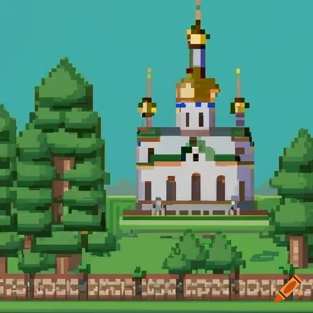Pixel art of an orthodox church in a game on Craiyon